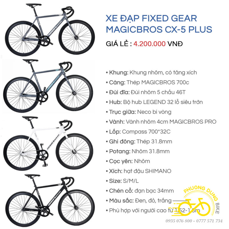 Xe đạp Fixed Gear MAGICBROS CX-5 Plus (Khung Nhôm) | Xe đạp Phượng Dũng