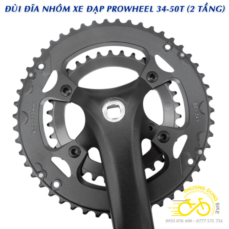 Đùi dĩa (Giò dĩa) nhôm xe đạp 2 Tầng Prowheel 34-50T | Xe đạp Phượng Dũng