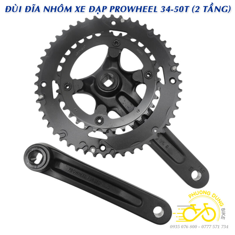 Đùi dĩa (Giò dĩa) nhôm xe đạp 2 Tầng Prowheel 34-50T | Xe đạp Phượng Dũng
